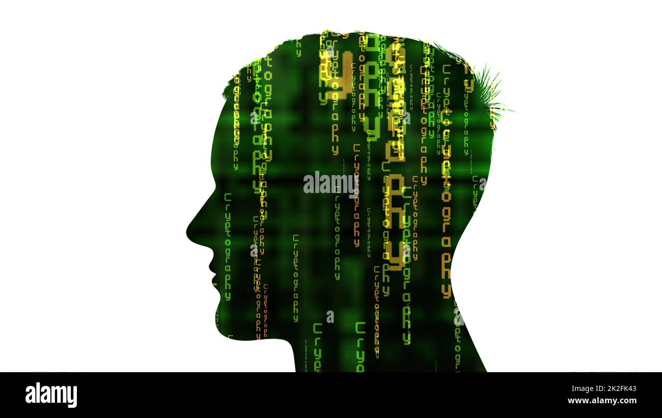Silhouette of man with cryptography in mind concept Stock Photo - Alamy