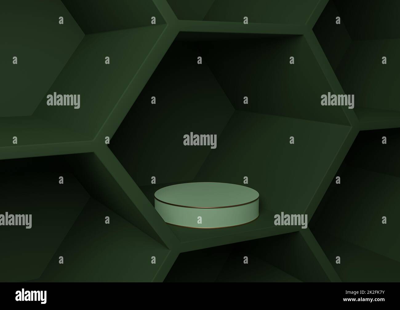 Dark, warm green 3D rendering product display honeycomb pattern abstract background for product ...
