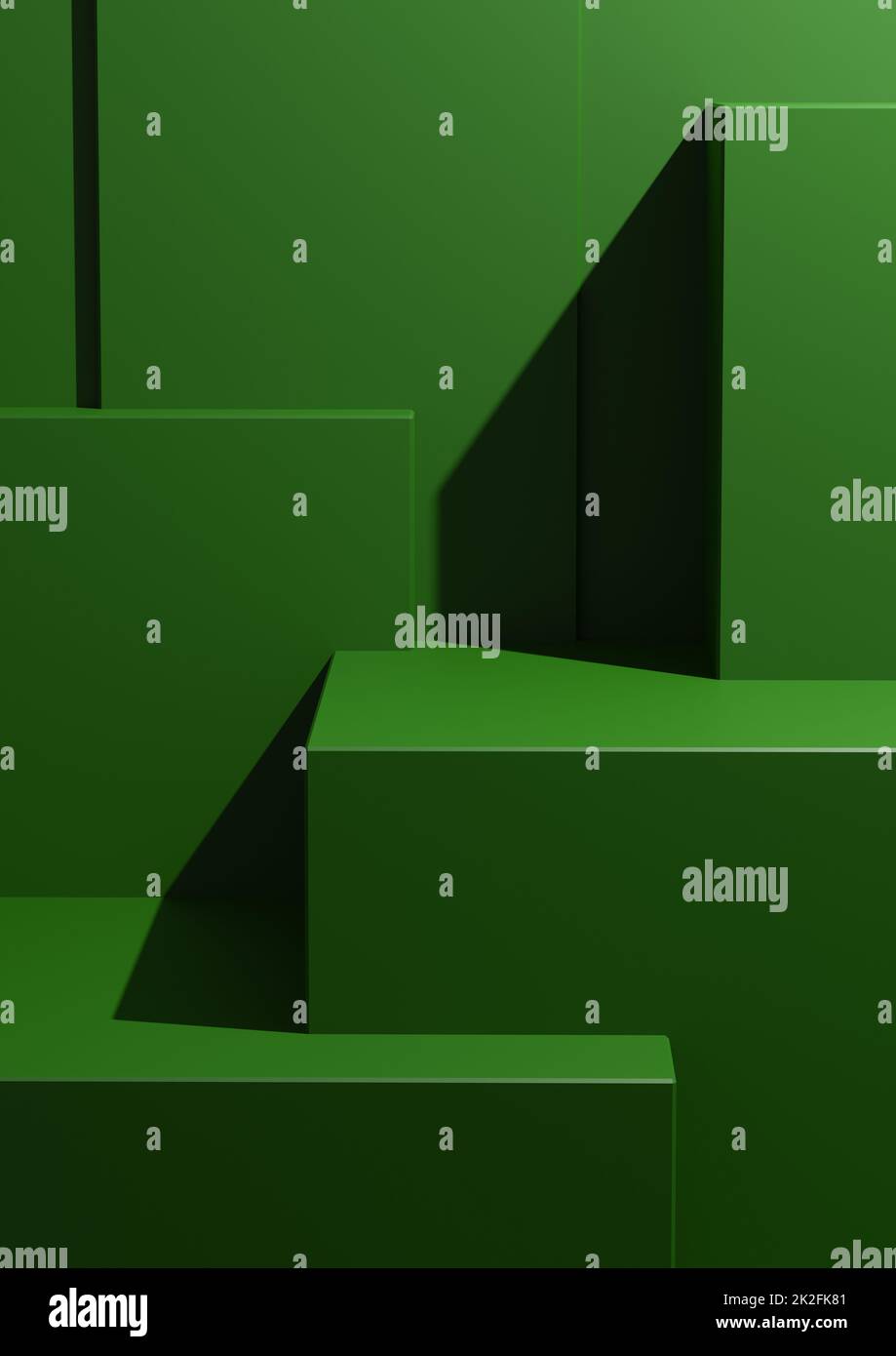 Minimal Green Background 3D Studio Mockup Scene with Podiums and Levels ...
