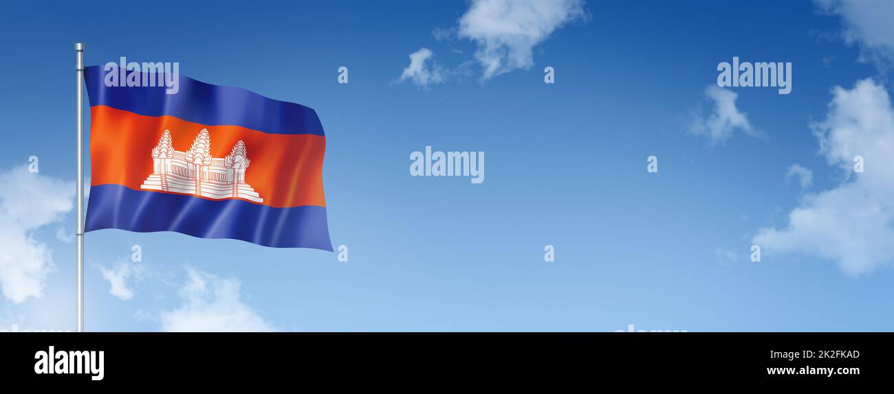 Cambodian flag isolated on a blue sky. Horizontal banner Stock Photo ...