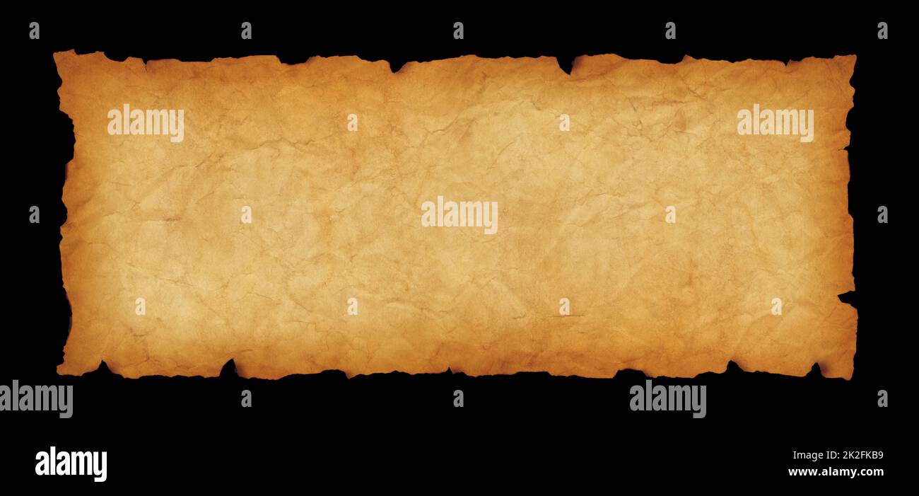 Old paper horizontal banner. Parchment scroll isolated on black Stock ...