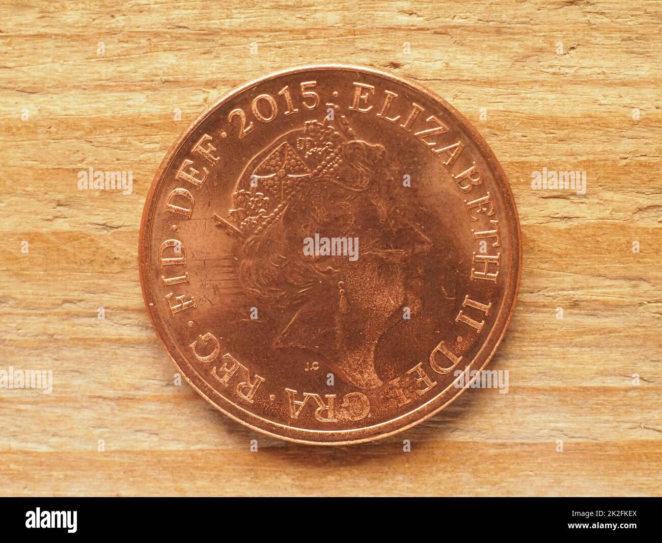 2 pence coin, obverse side showing the Queen, currency of the UK Stock ...