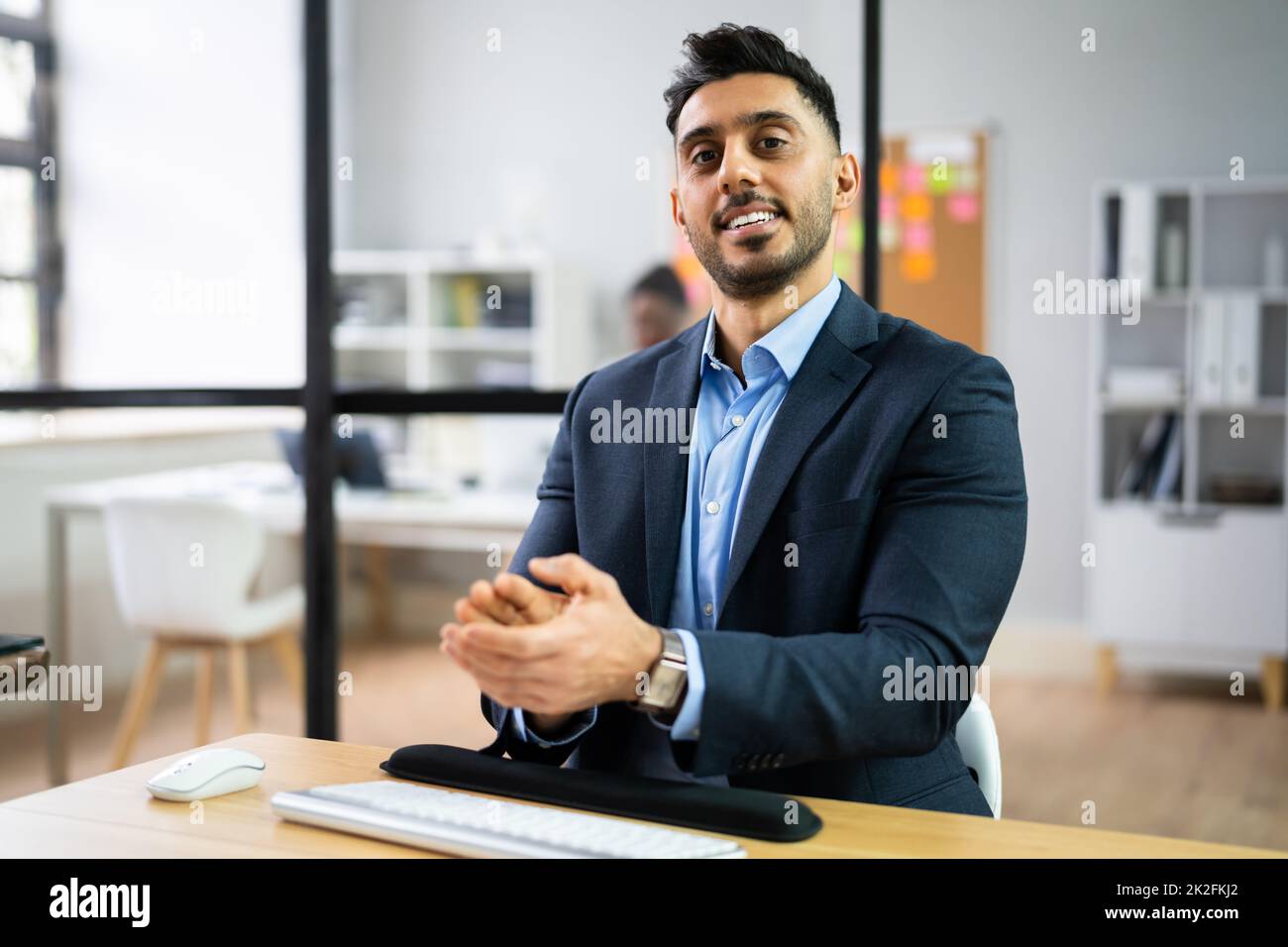 Man Clapping In Online Video Conference Business Stock Photo - Alamy