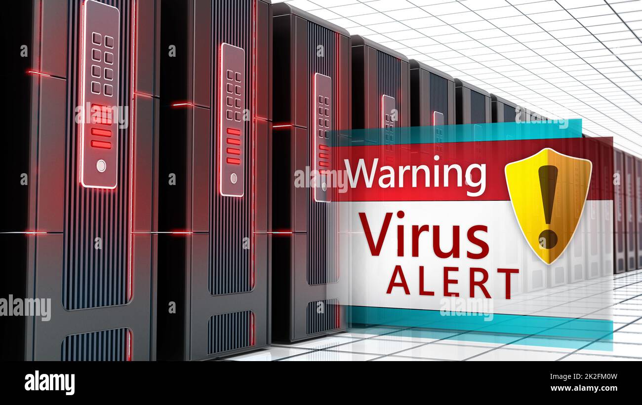 Virus Alert Message Pop Up Window Among Network Servers In A Row 3d