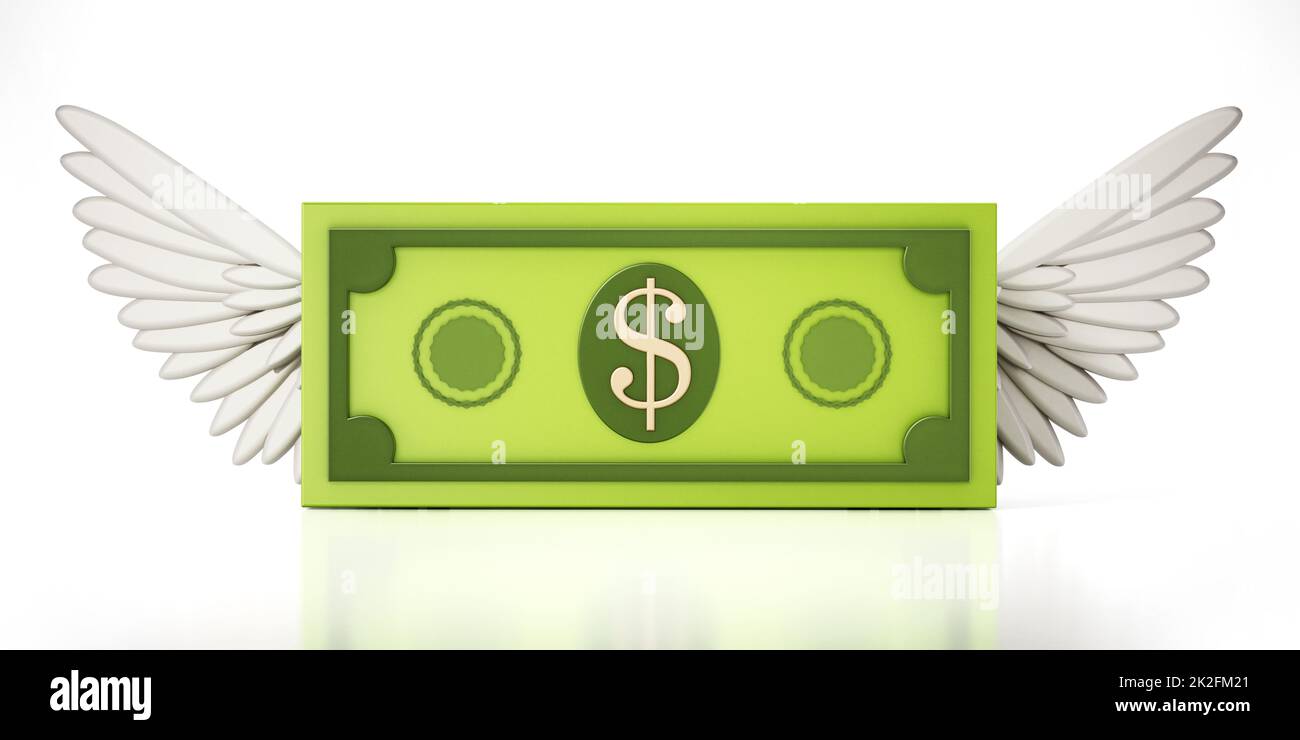 Fictitious dollar bill with angel wings isolated on white background ...