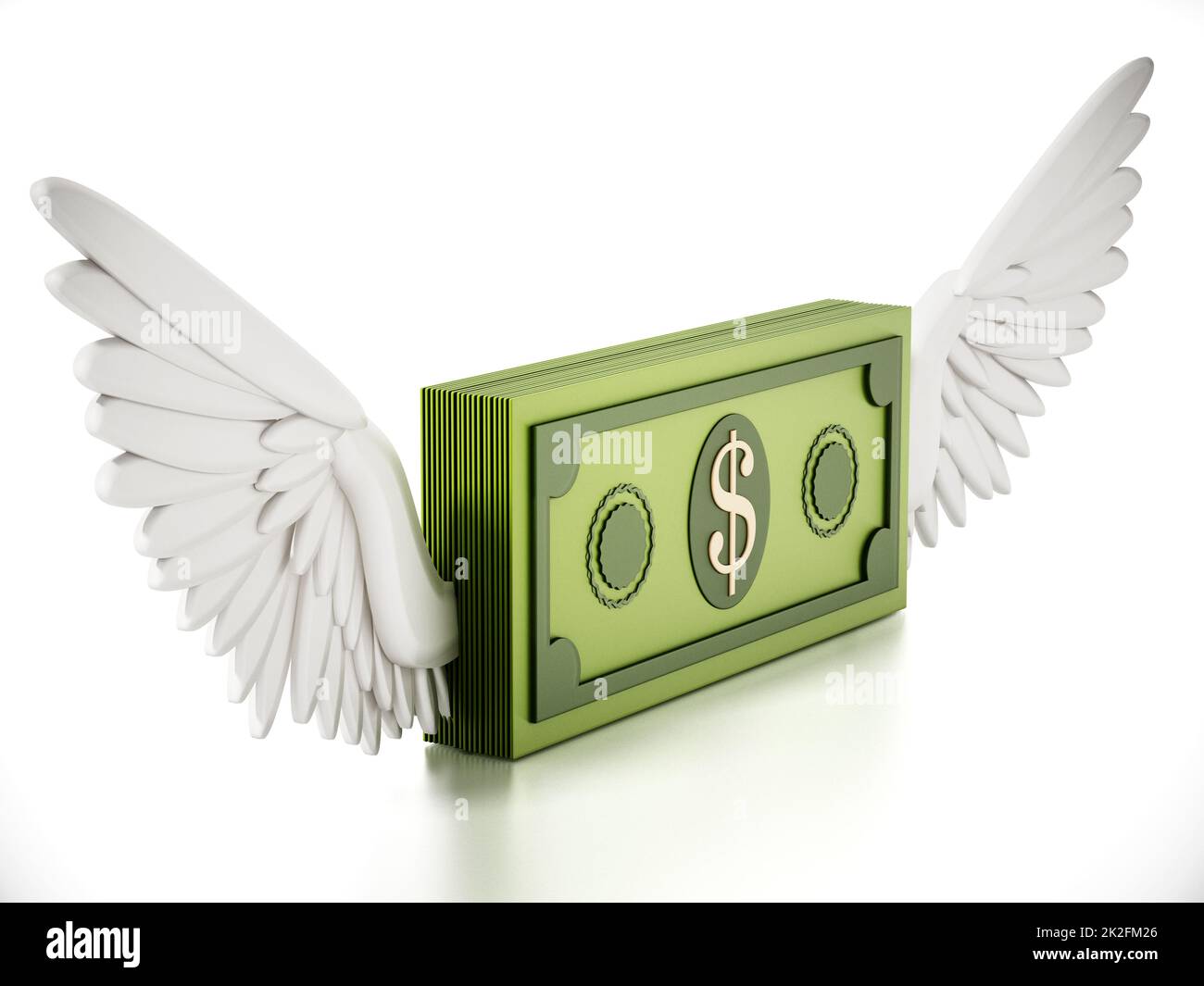 Fictitious dollar bill with angel wings isolated on white background ...