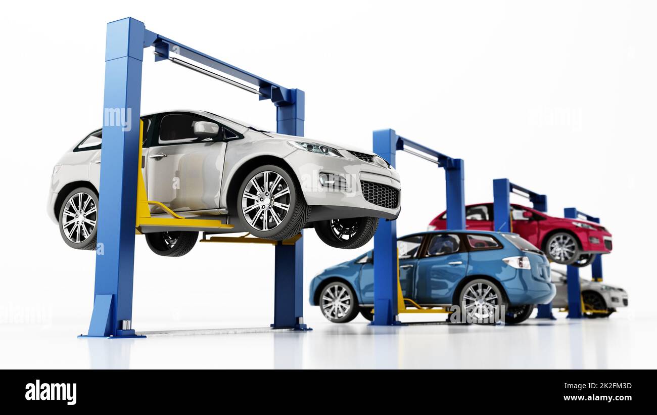 Car lifts isolated on white background. 3D illustration Stock Photo - Alamy