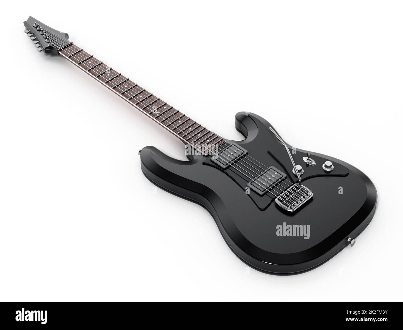 Generic black electric guitar isolated on white background. 3D ...