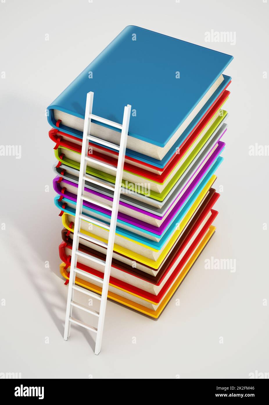 Ladder and heap of colorful books. 3D illustration Stock Photo - Alamy