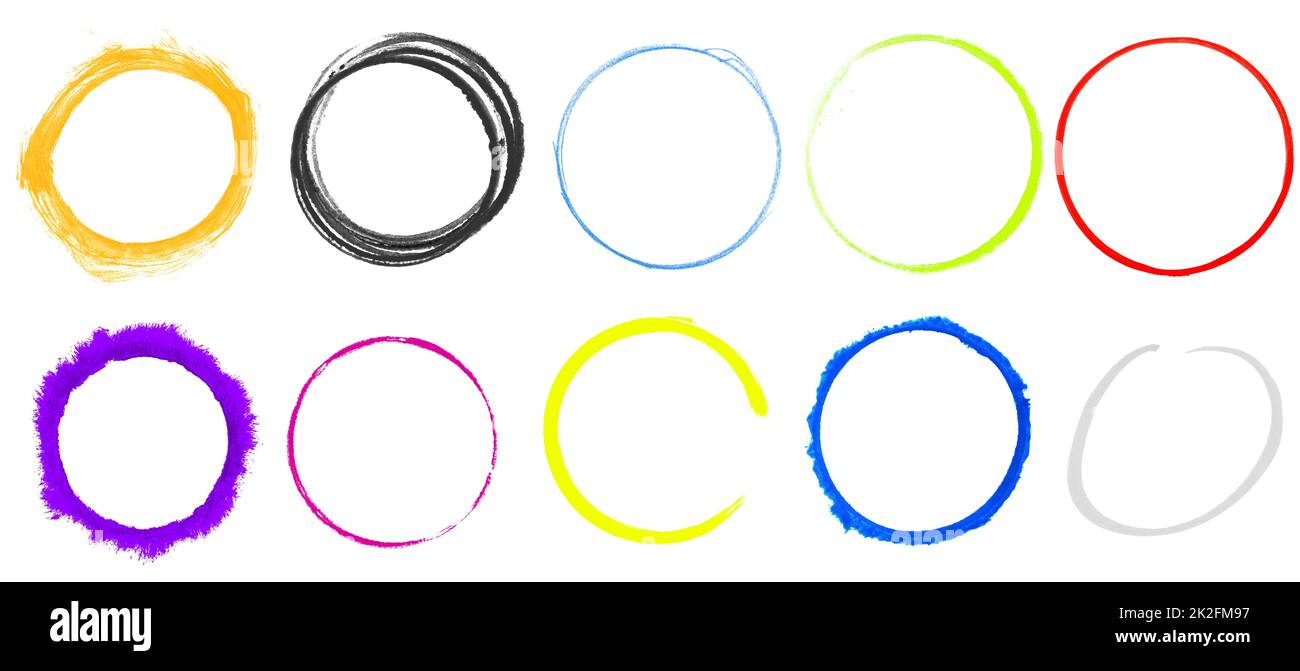 10 hand painted circles made with brush Stock Photo - Alamy