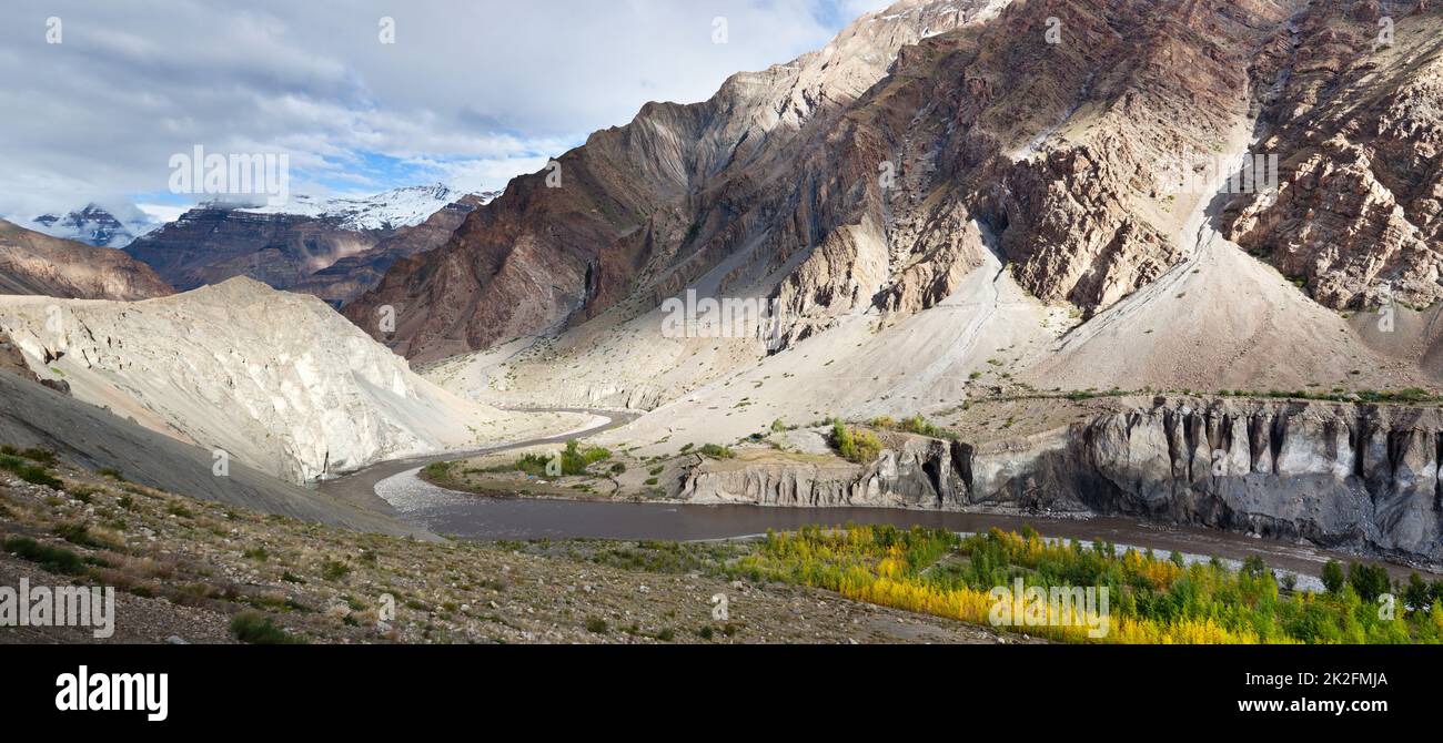 Panorama of Spiti valley in autumn, Himachal Pradesh, India Stock Photo ...