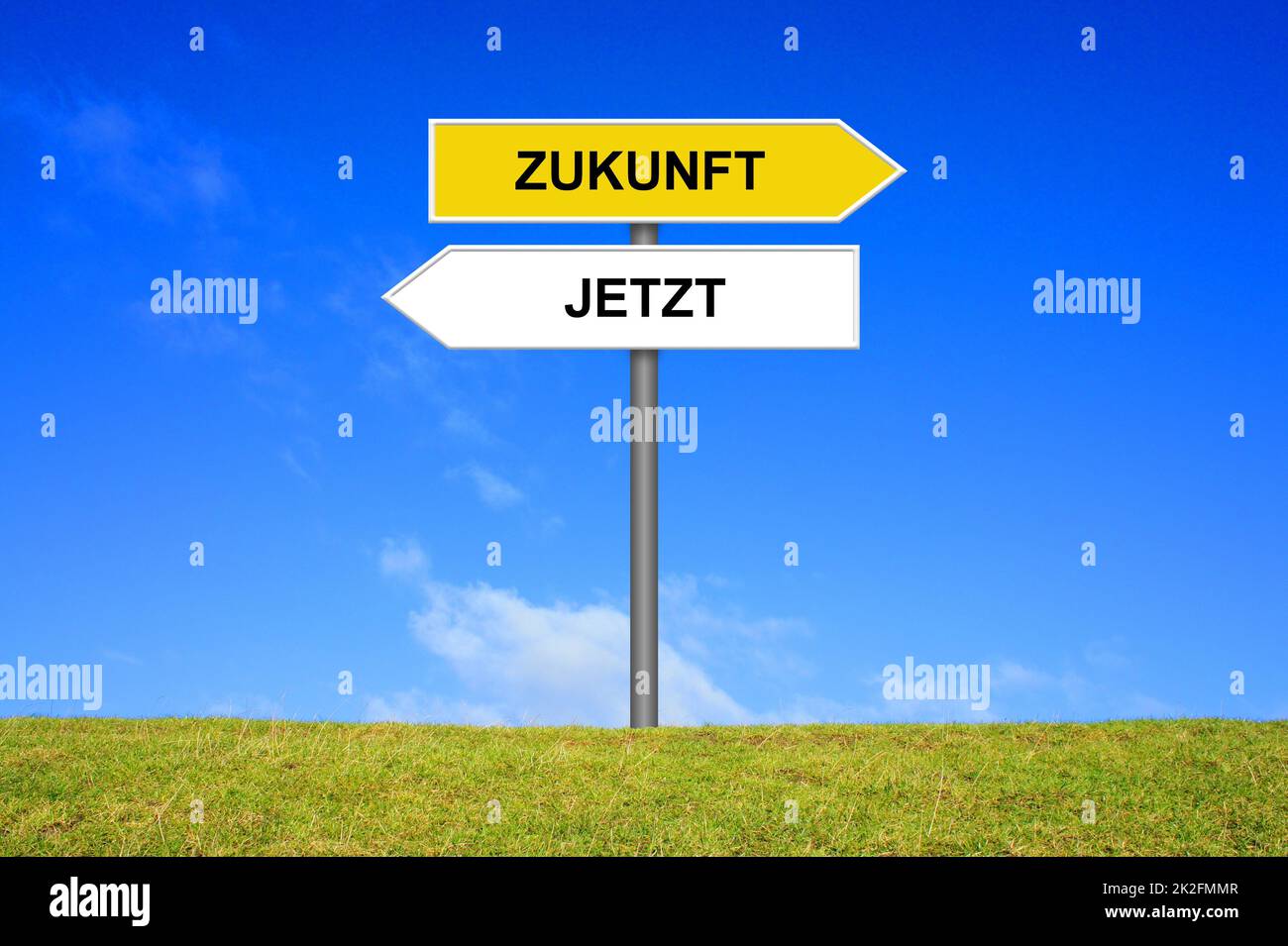 Signpost showing Now and Future german Stock Photo - Alamy