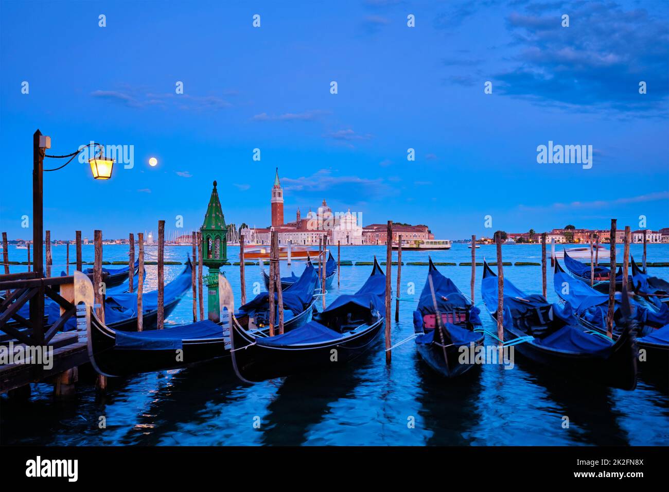 San Giorgio Maggiore Church with full moon. Venice, Italy Stock Photo ...