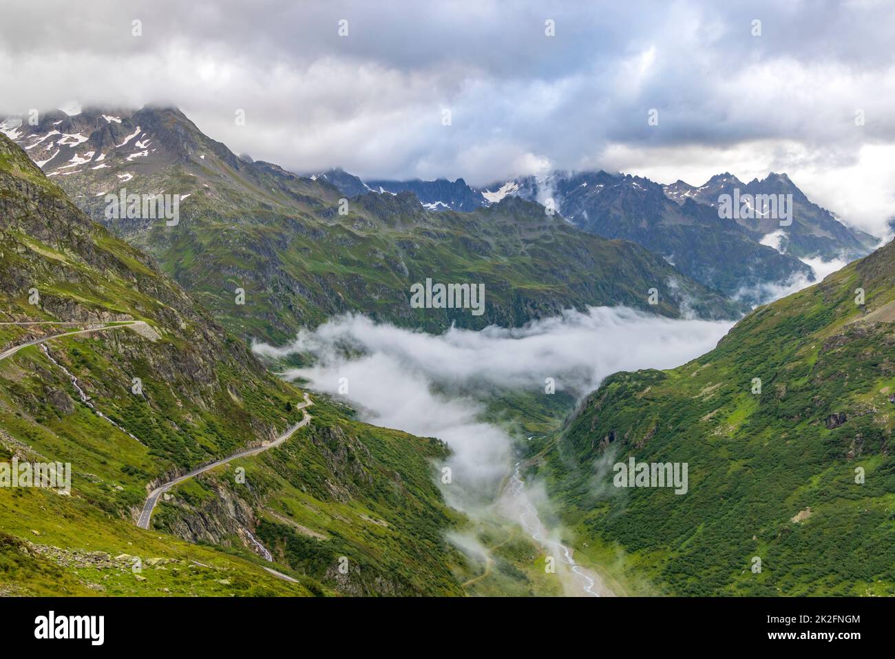 Typical alpine landscape of Swiss Alps near Sustenstrasse, Urner Alps ...