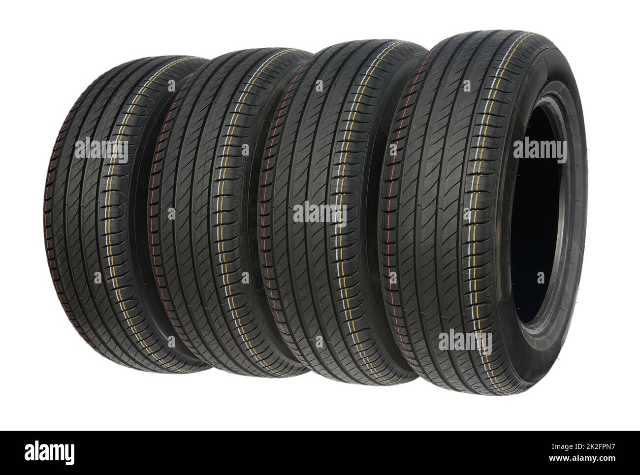 Four summer tires for car isolated on white Stock Photo - Alamy