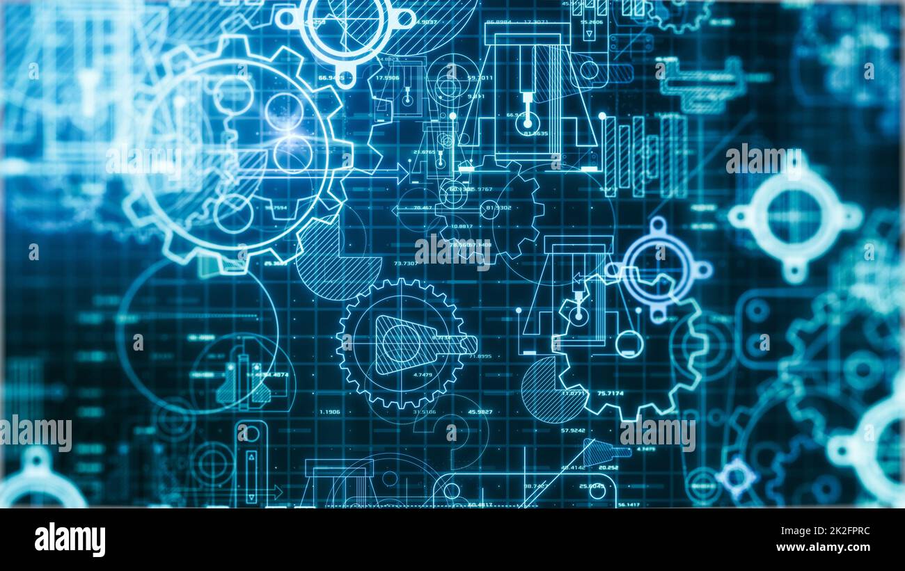 futuristic mechanical project blueprint Stock Photo - Alamy