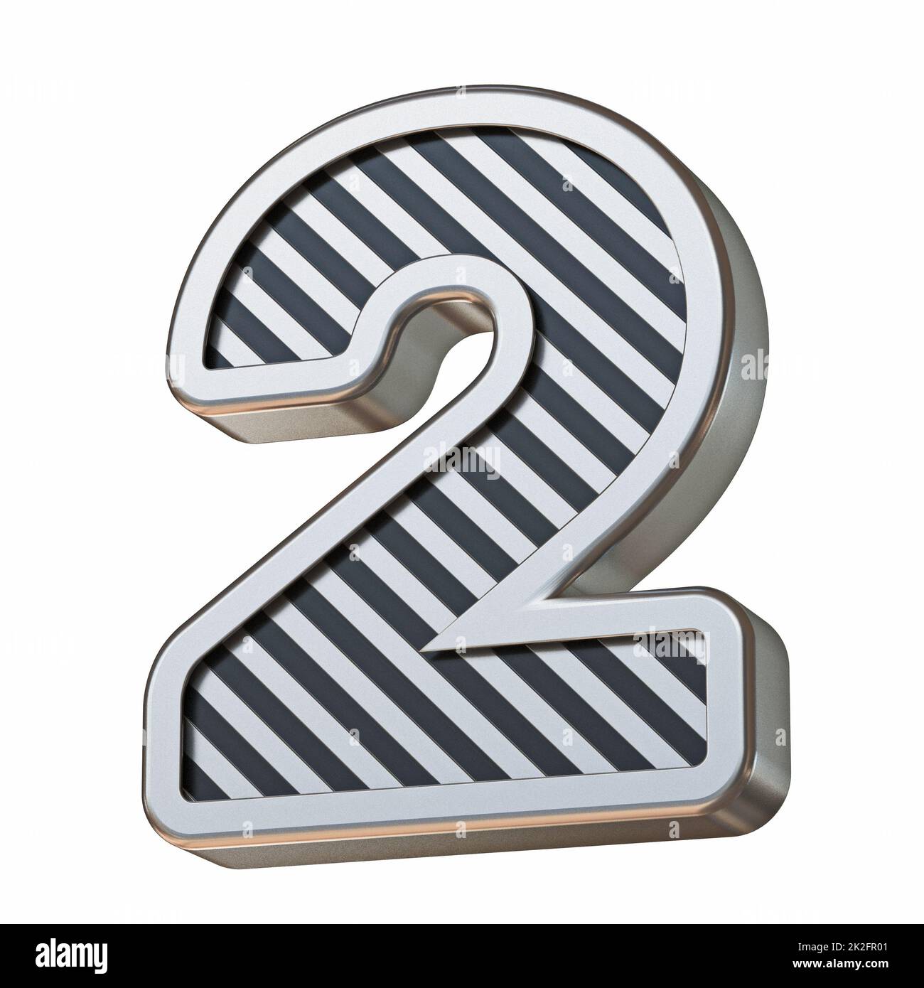 Stainless steel and black stripes font Number 2 TWO 3D Stock Photo - Alamy
