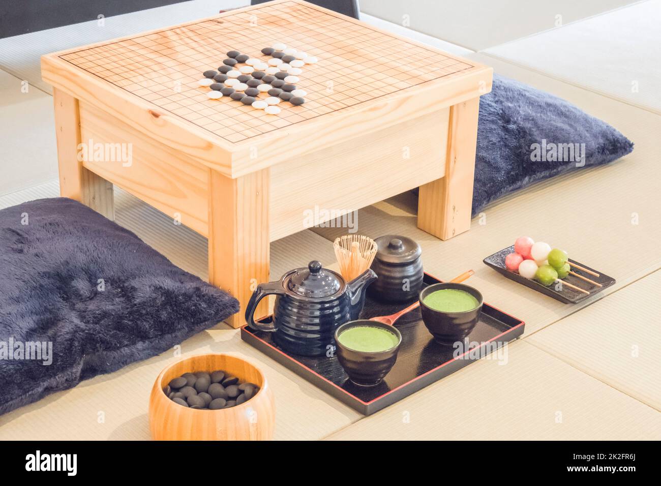 Traditional Japanese Tabletop Go strategy Games with green tea set ...