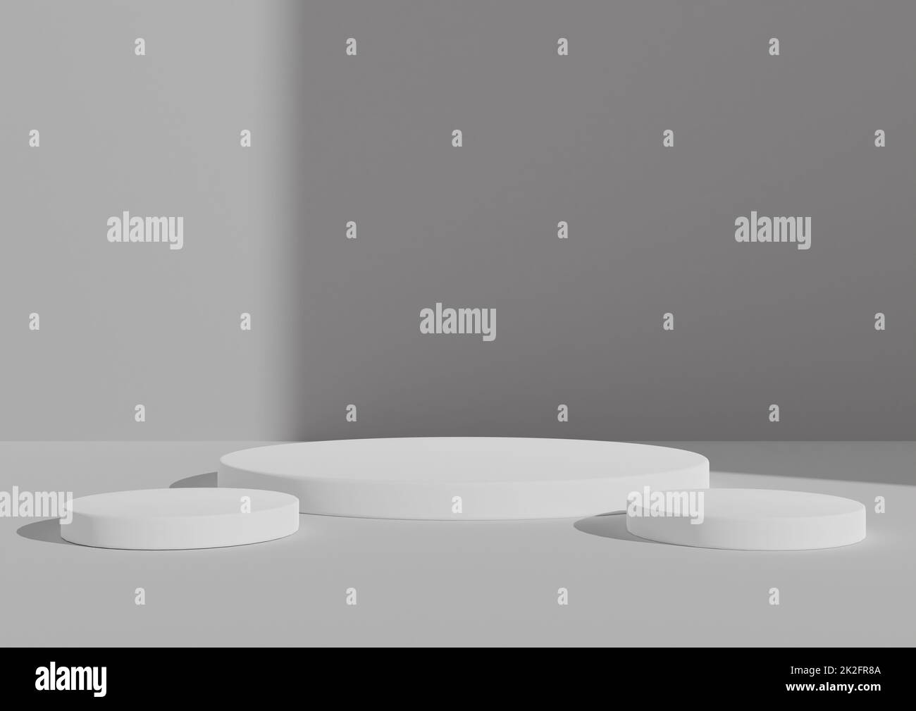 3D rendering of product display with three podiums or stands. Simple ...