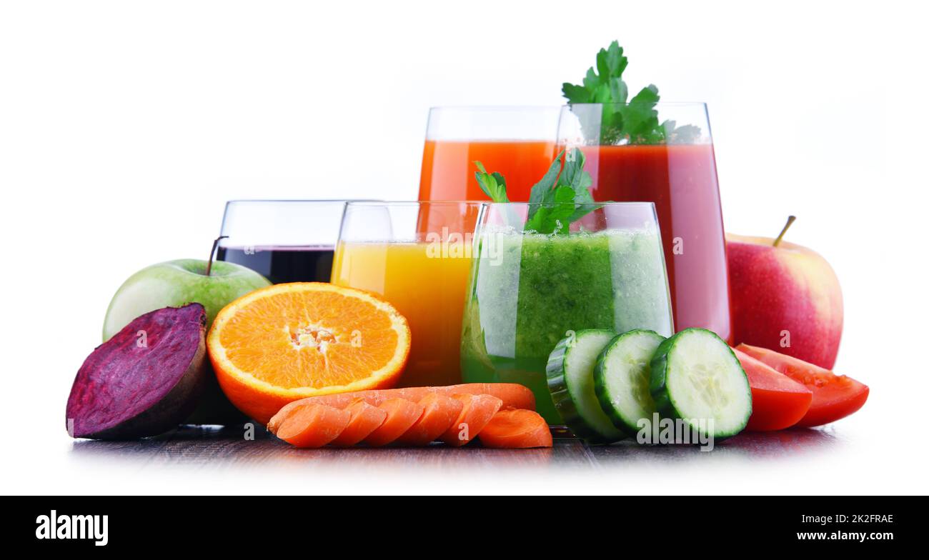 Glasses with fresh organic vegetable and fruit juices Stock Photo - Alamy