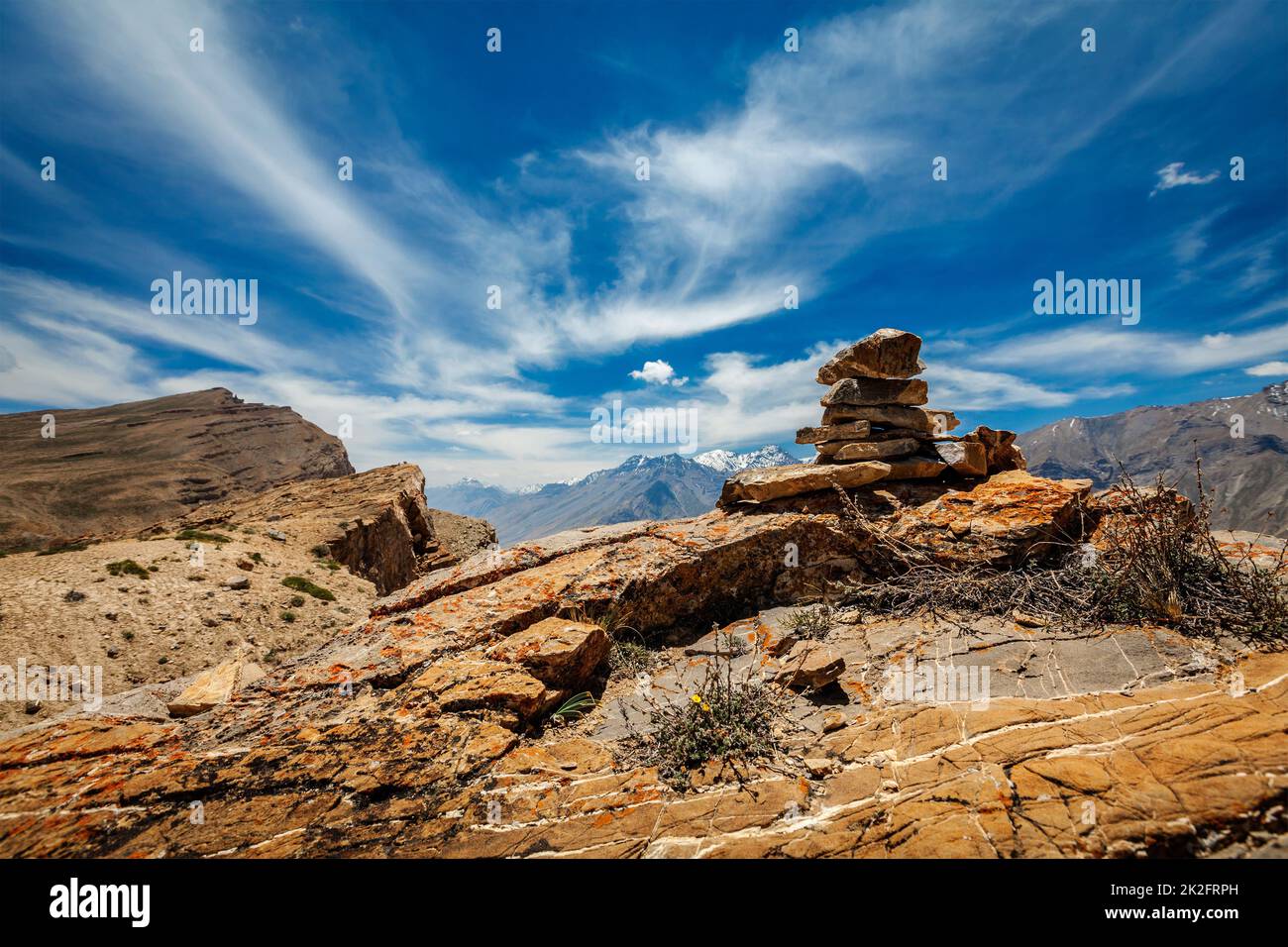 Stone cairn in Spiti Valley in Himalayas Stock Photo - Alamy
