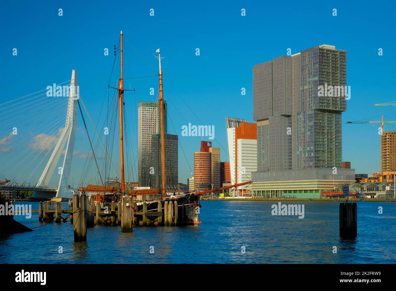Rotterdam skyscrapers skyline and Erasmusbrug bridge over of Nieuwe ...