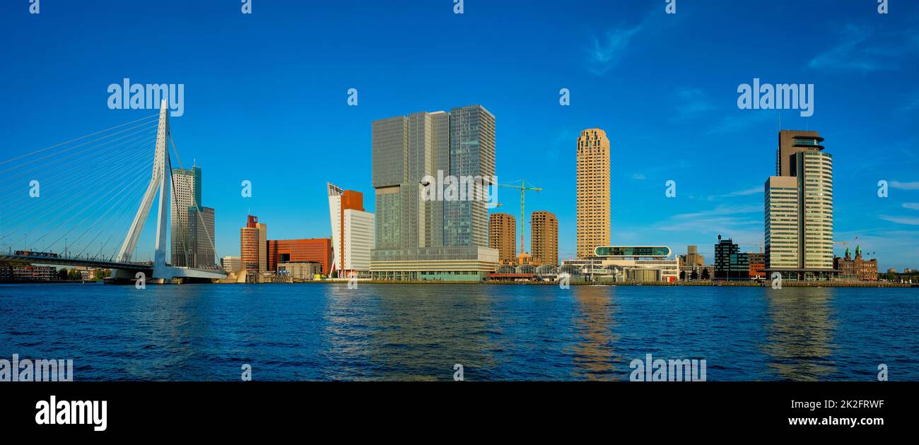 Rotterdam skyscrapers skyline and Erasmusbrug bridge over of Nieuwe ...
