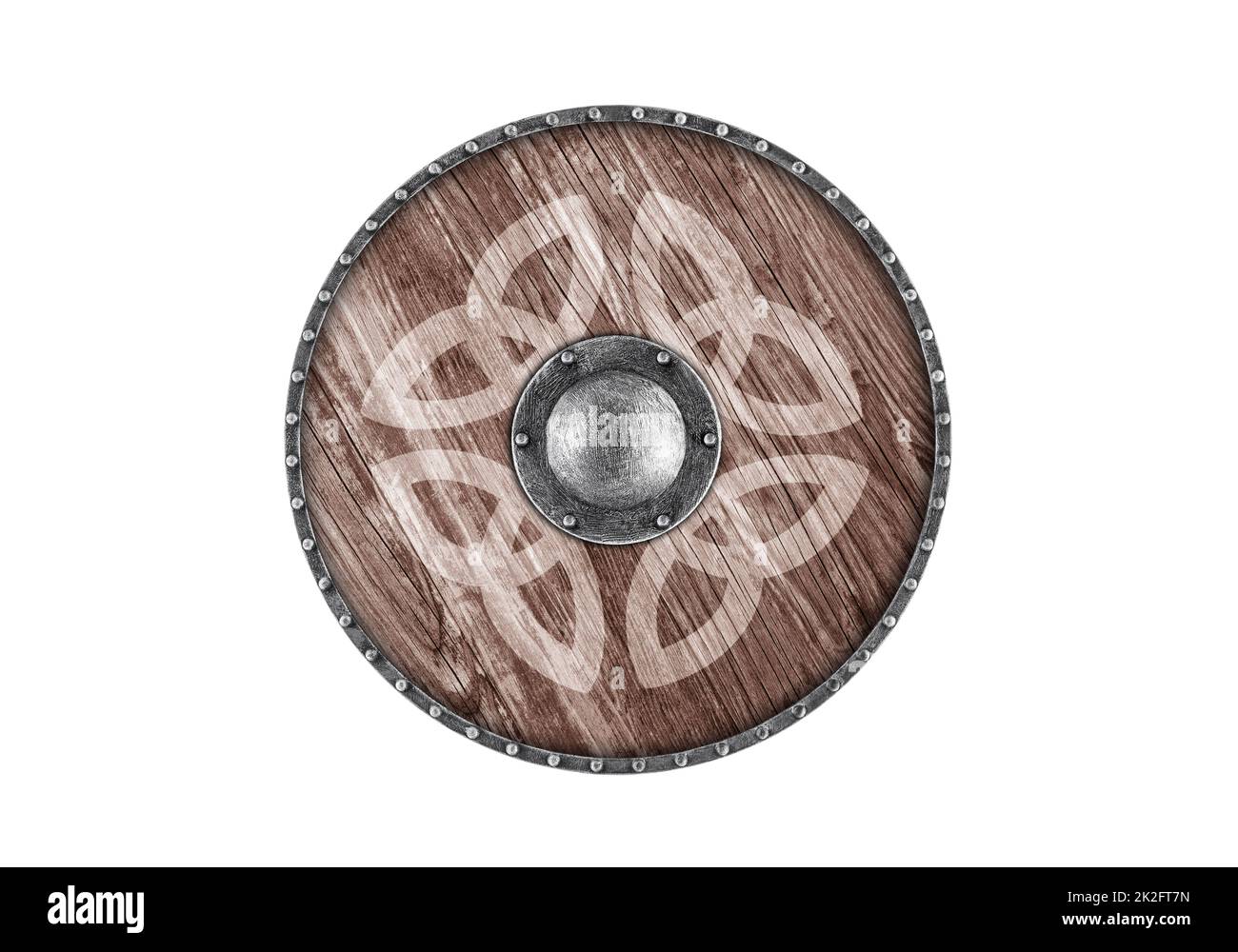 Old decorated wooden round shield isolated on white background Stock ...