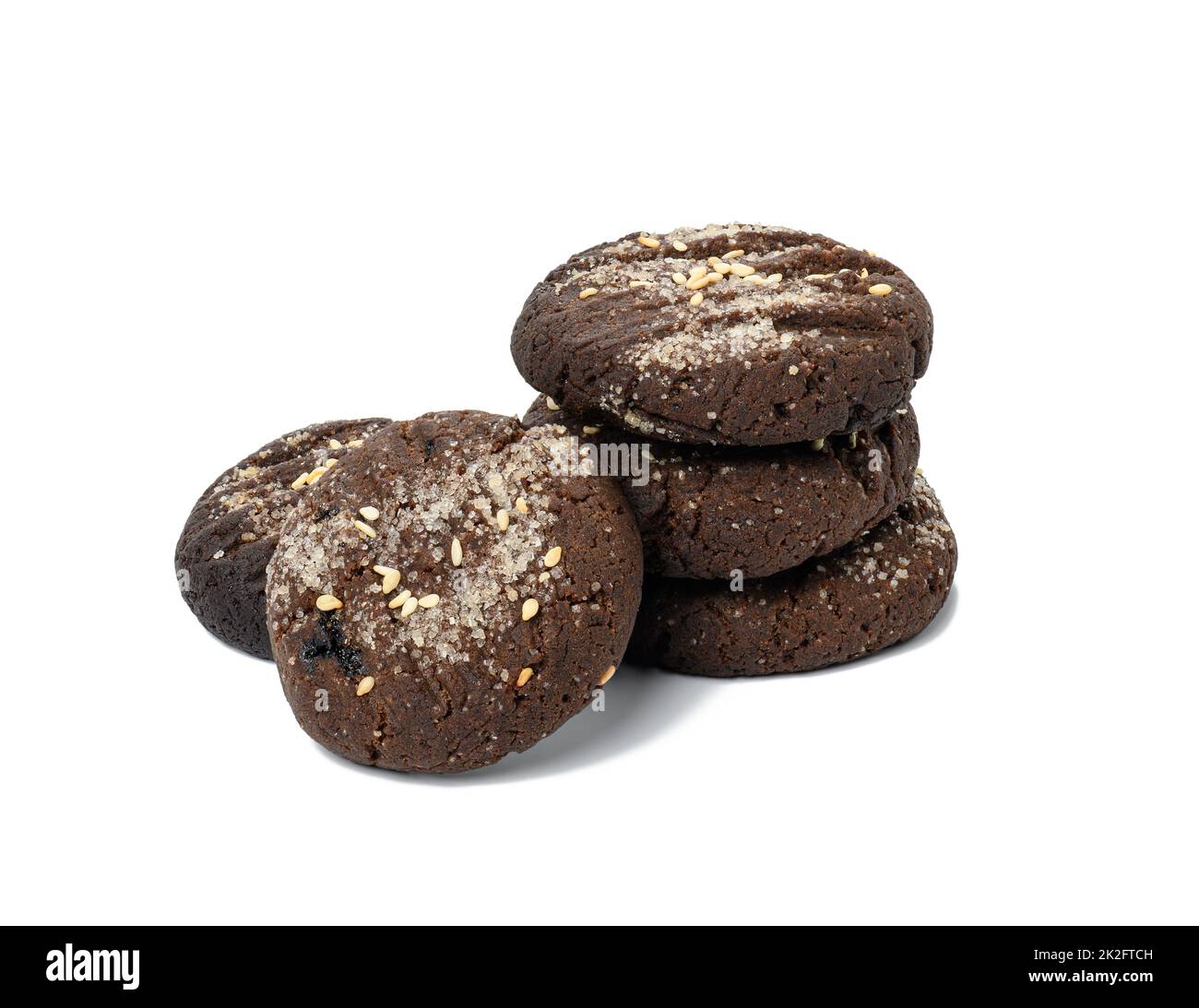 round chocolate chip cookies on a white isolated background Stock Photo ...