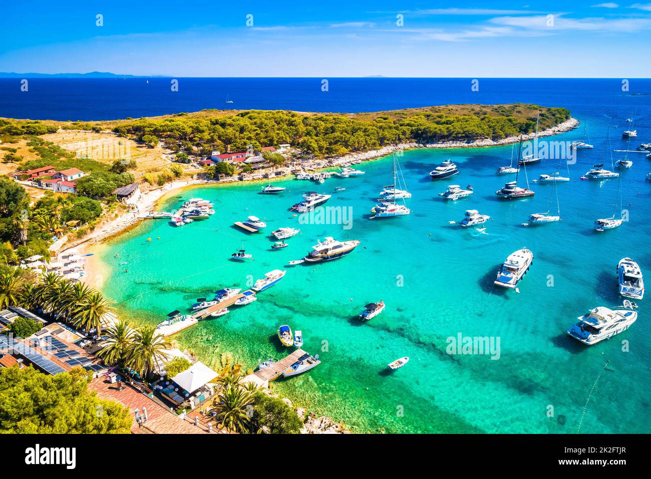 Aerial view of Palmizana bay, summer leisure sailing cove and turquoise ...