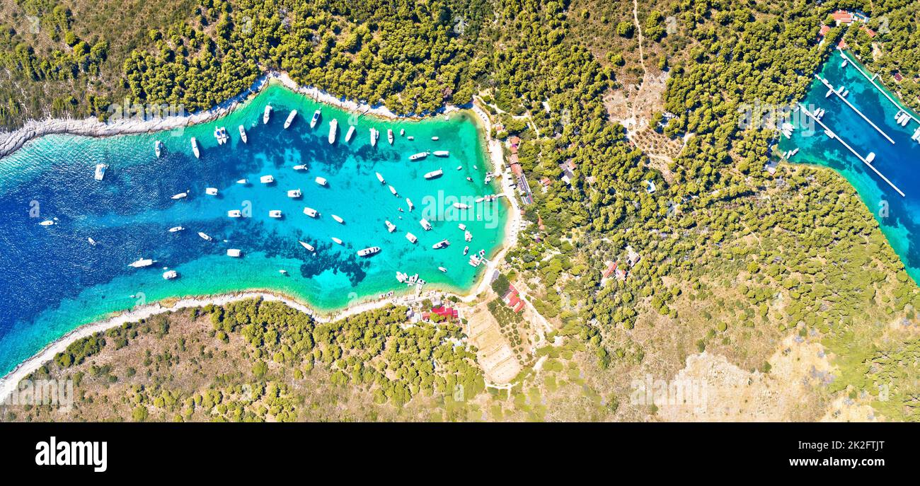 Aerial view of Palmizana, sailing cove and turquoise beach on Pakleni ...