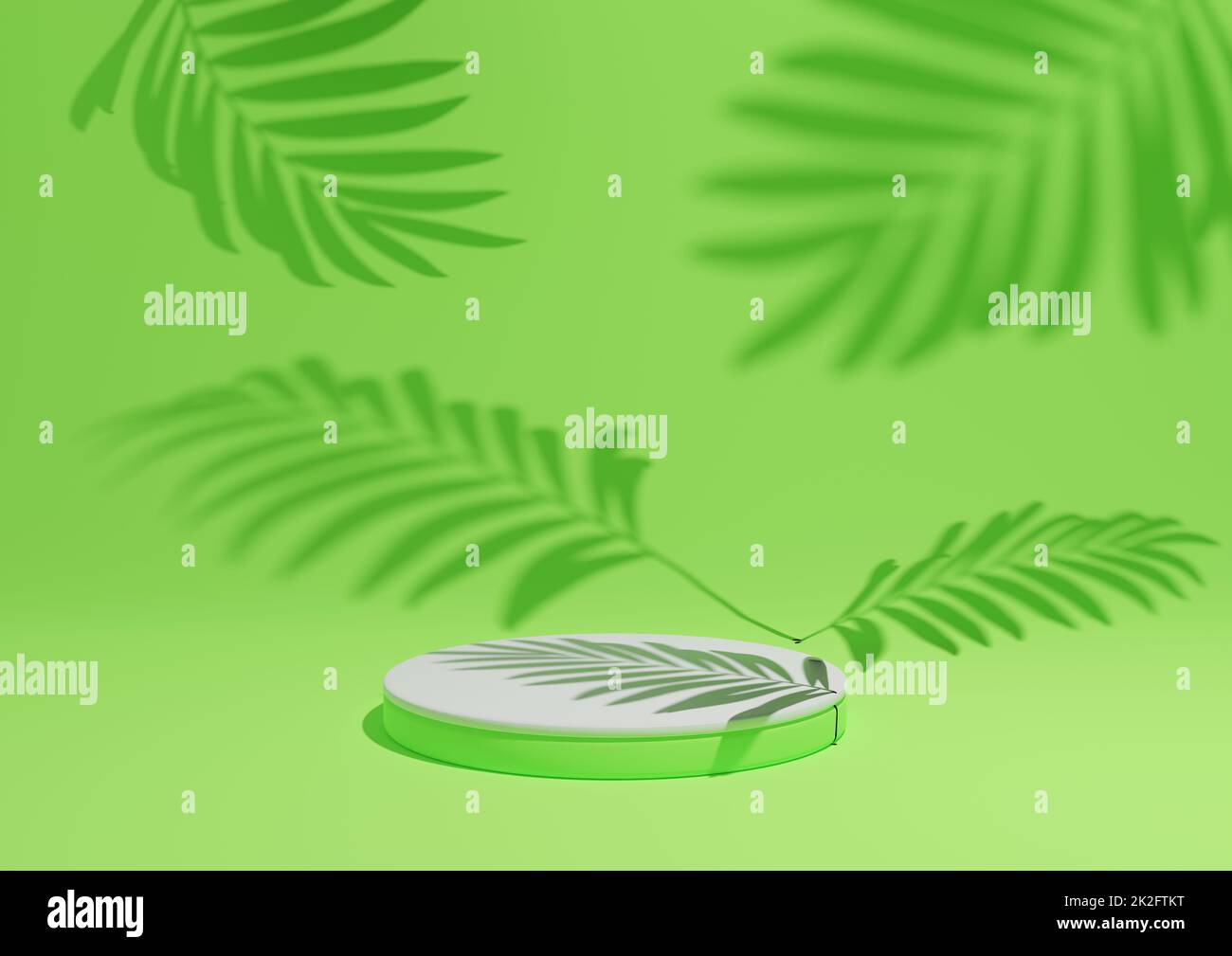 Bright, neon green, 3D render of a simple, minimal product display composition backdrop with ont ...