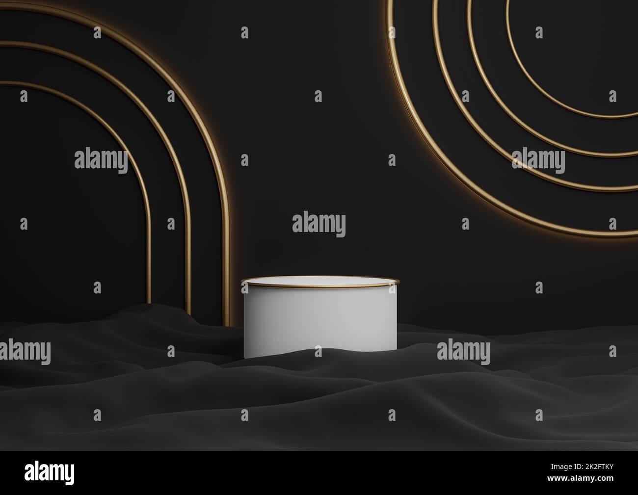 Black, dark gray, black and white 3D rendering luxurious product display cylinder podium or ...