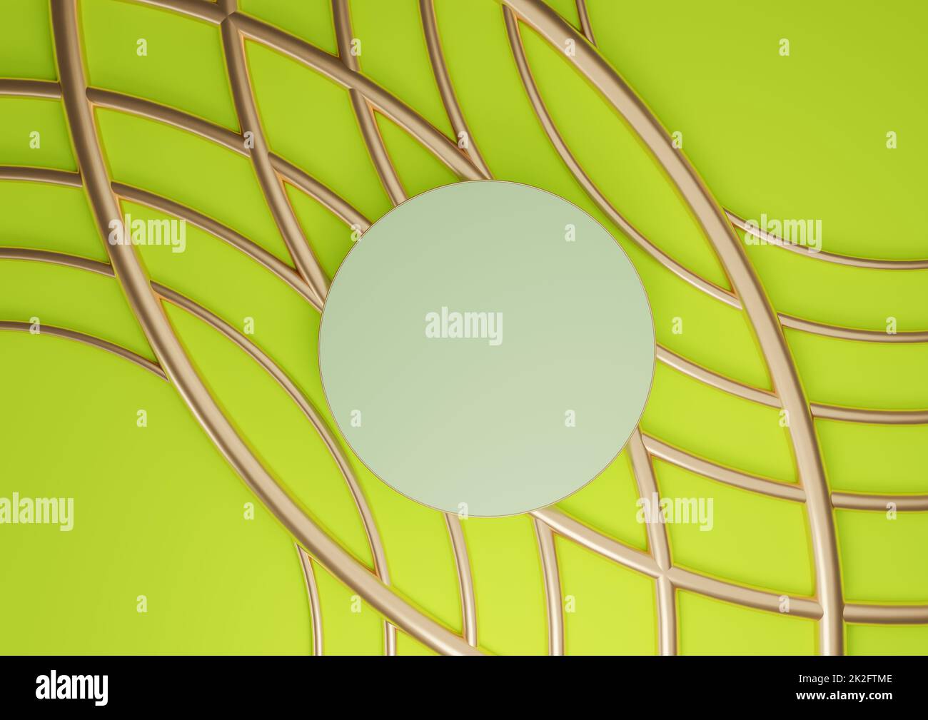 Bright, lime, neon green 3D rendering product display flat lay podium cylinder stand luxurious ...