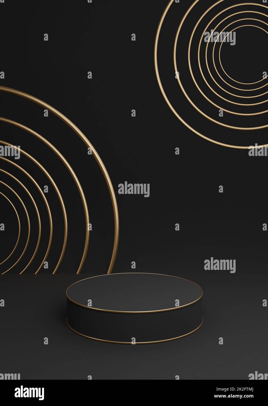 Black, dark gray, black and white 3D rendering minimal product display luxury cylinder podium or ...