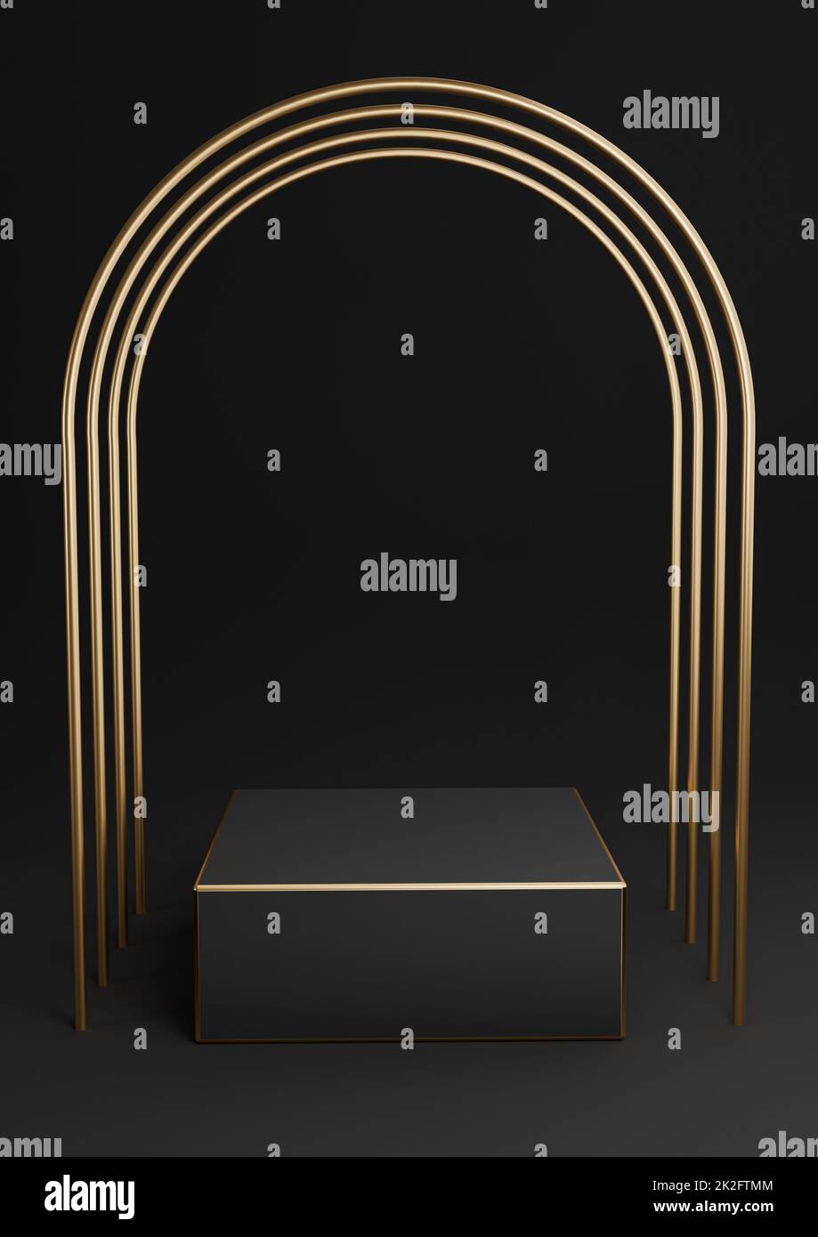 Black, dark gray, black and white 3D rendering minimal product display cube podium or stand with ...