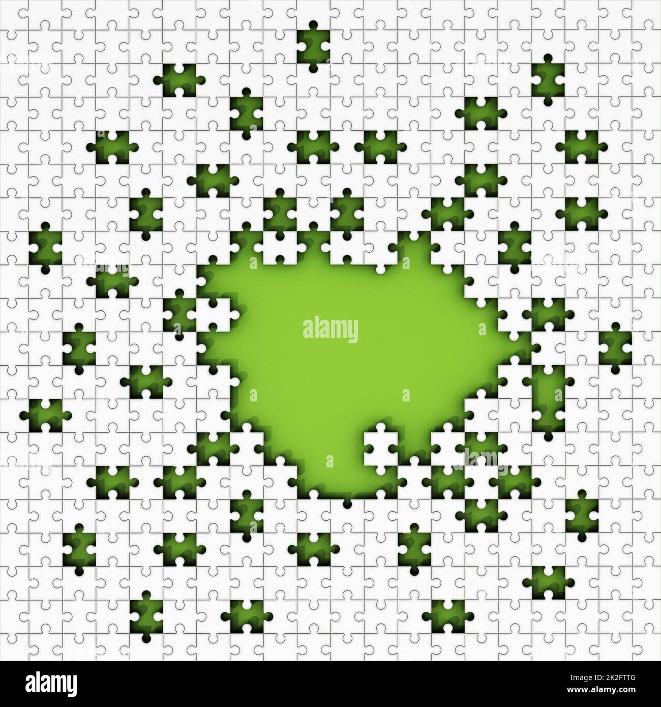 Large group of jigsaw puzzle pieces with missing pieces at the center ...