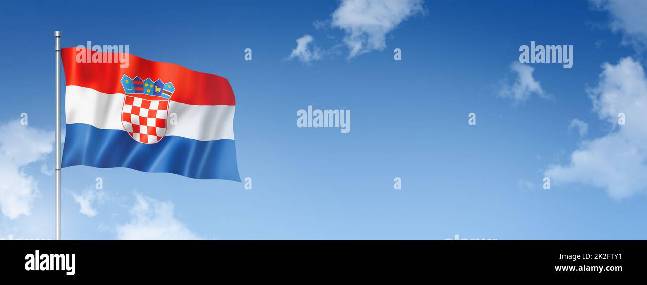 Croatian flag isolated on a blue sky. Horizontal banner Stock Photo - Alamy