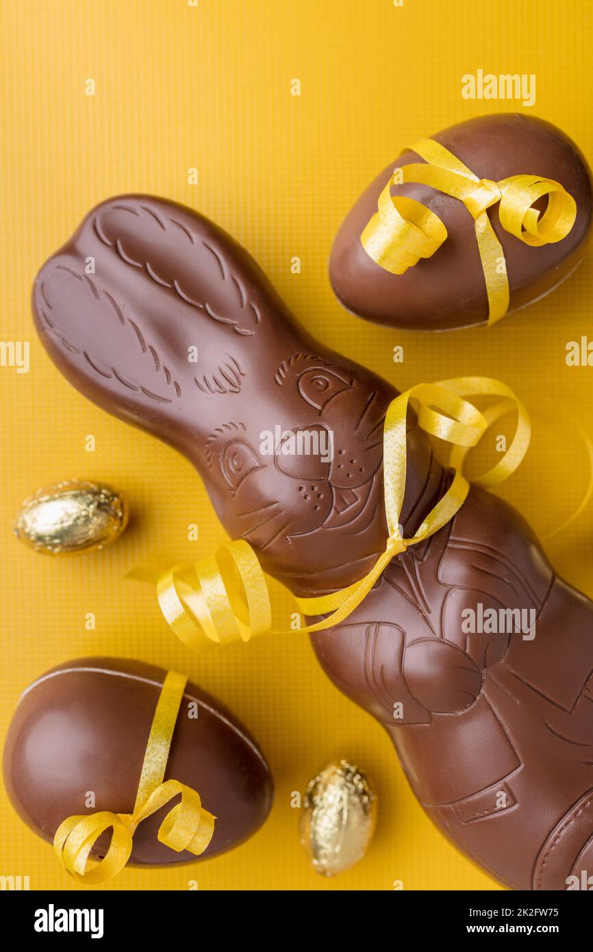 Delicious Easter chocolate bunny, eggs and sweets Stock Photo - Alamy