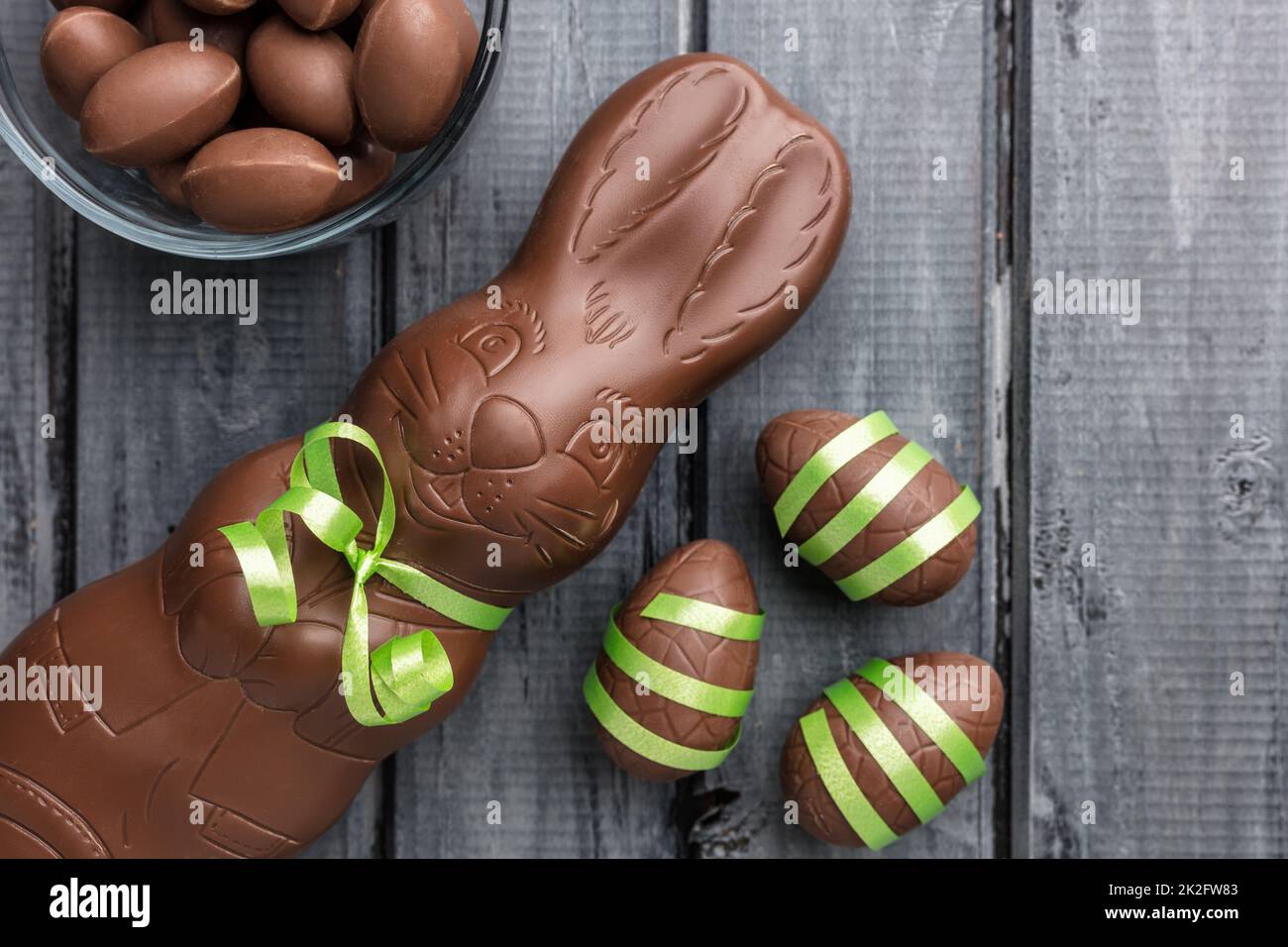 Delicious Easter chocolate bunny, eggs and sweets Stock Photo - Alamy