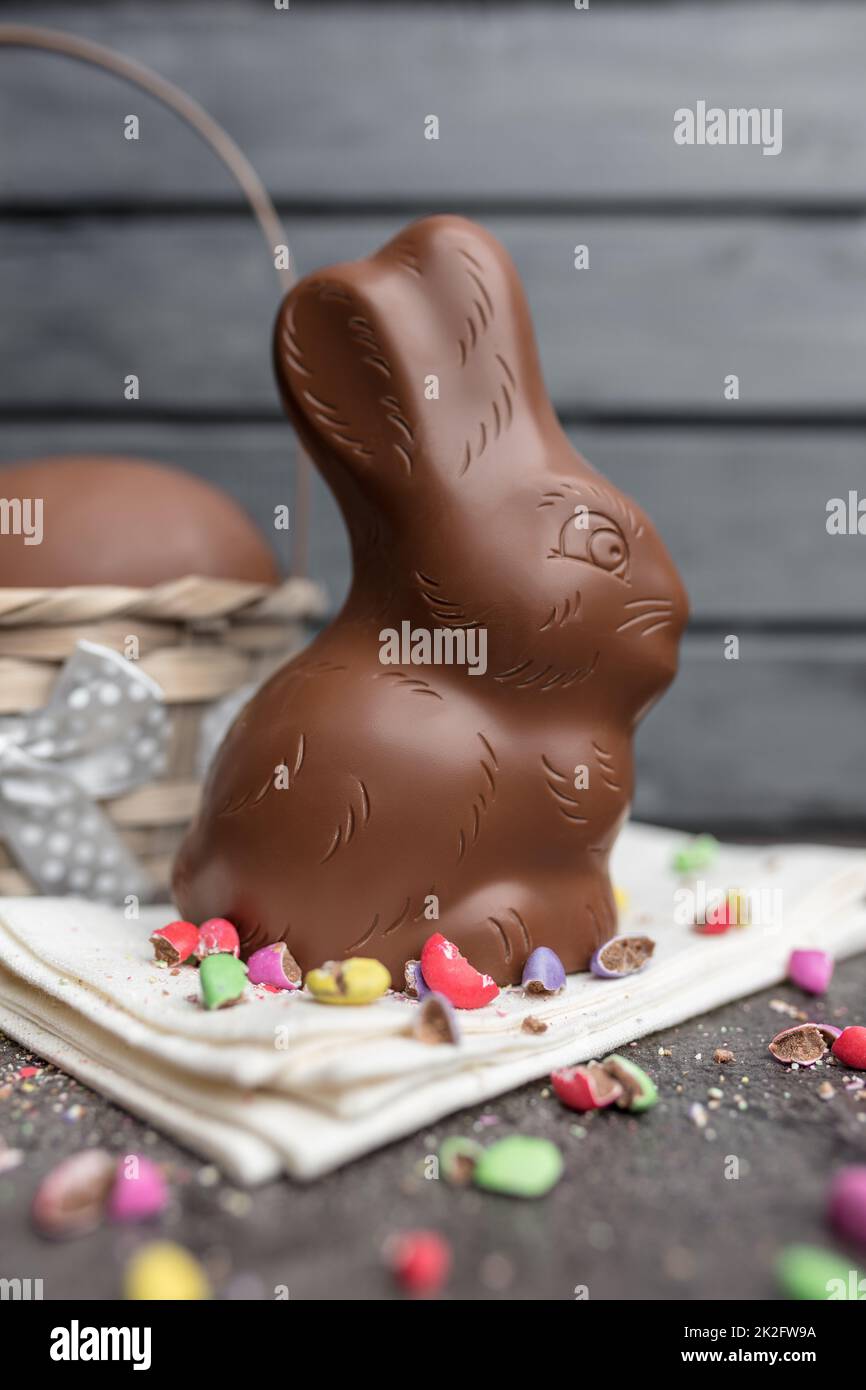 Delicious Easter chocolate bunny, eggs and sweets Stock Photo - Alamy