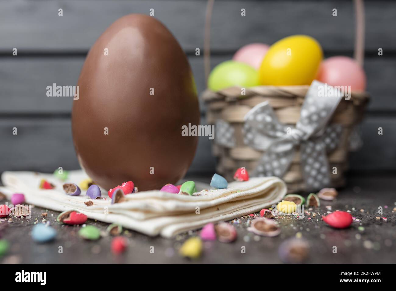 Delicious Easter chocolate bunny, eggs and sweets Stock Photo - Alamy