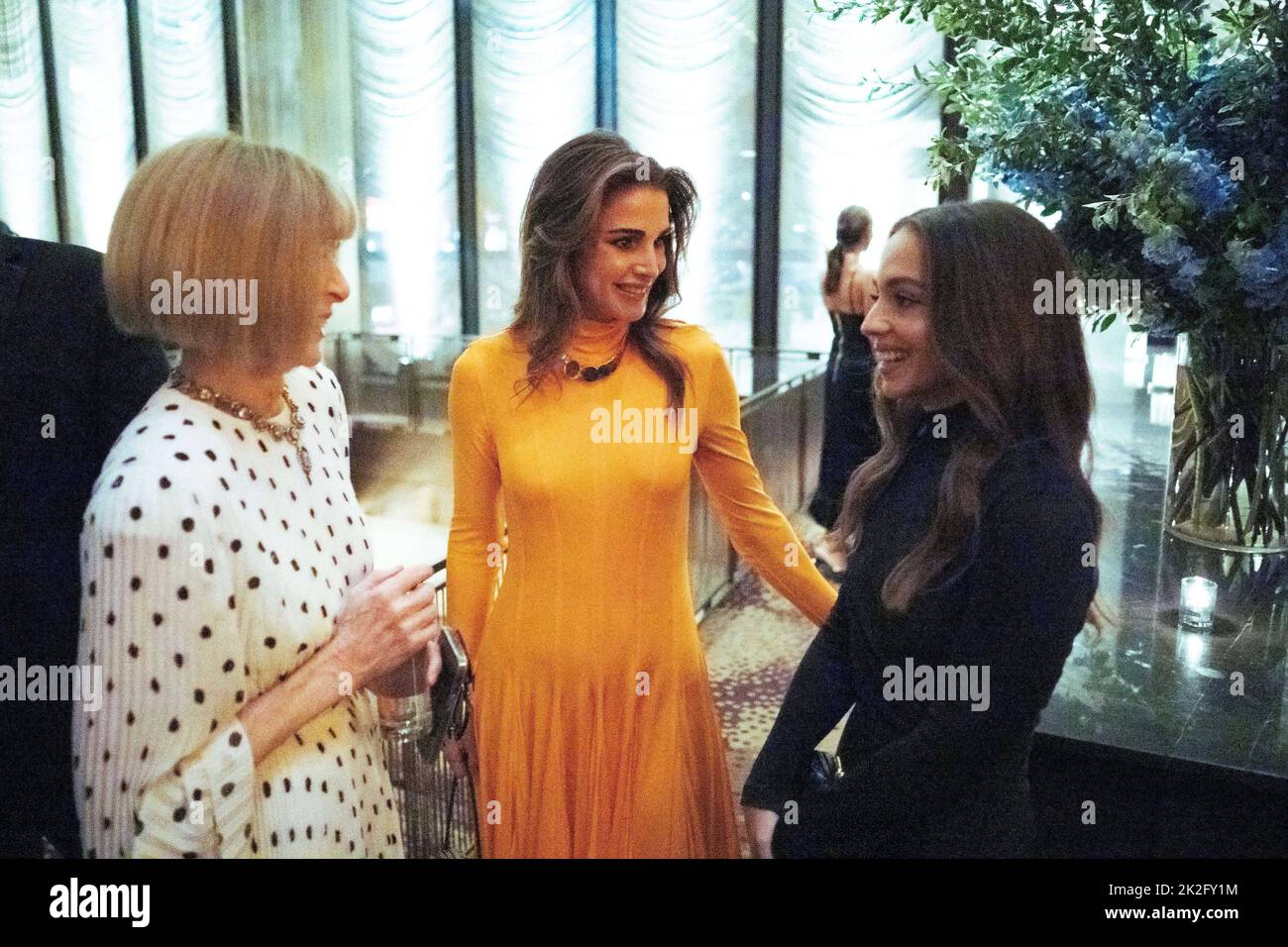 Queen Rania Al Abdullah of Jordan (center) talks with her daughter ...