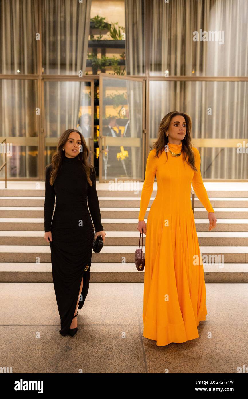 Queen Rania Al Abdullah Of Jordan Center And Her Daughter Princess Iman Bint Abdullah At