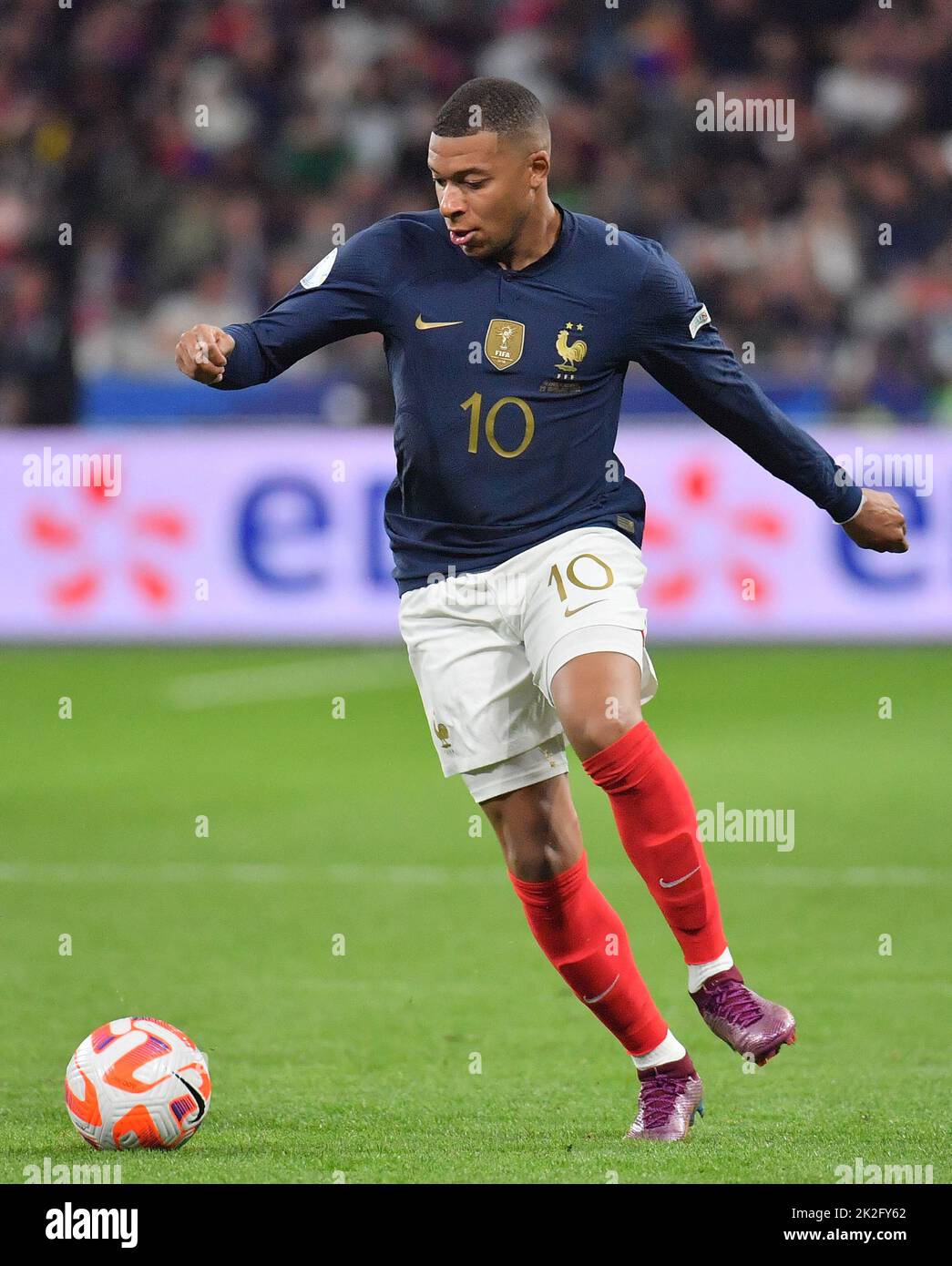 Saint Denis, France. 22/09/2022, France’s Kylian Mbappe during the UEFA ...