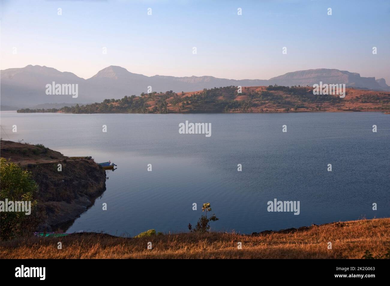 Arthur lake and Sahayadri hills at Bhandardara taluka Akole district ...