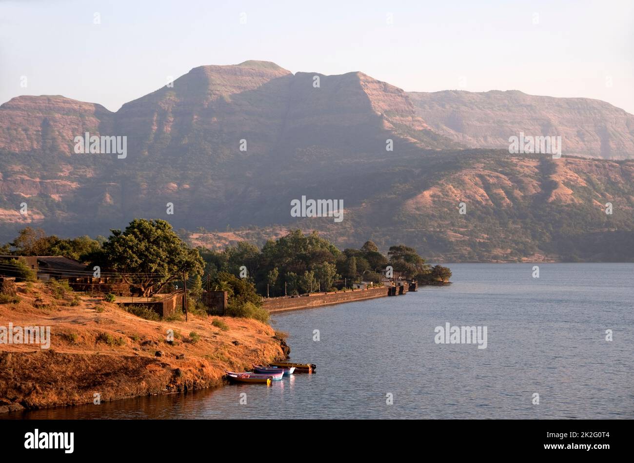 Wilson dam and hills of Sahayadri at Bhandardara taluka Akole district ...