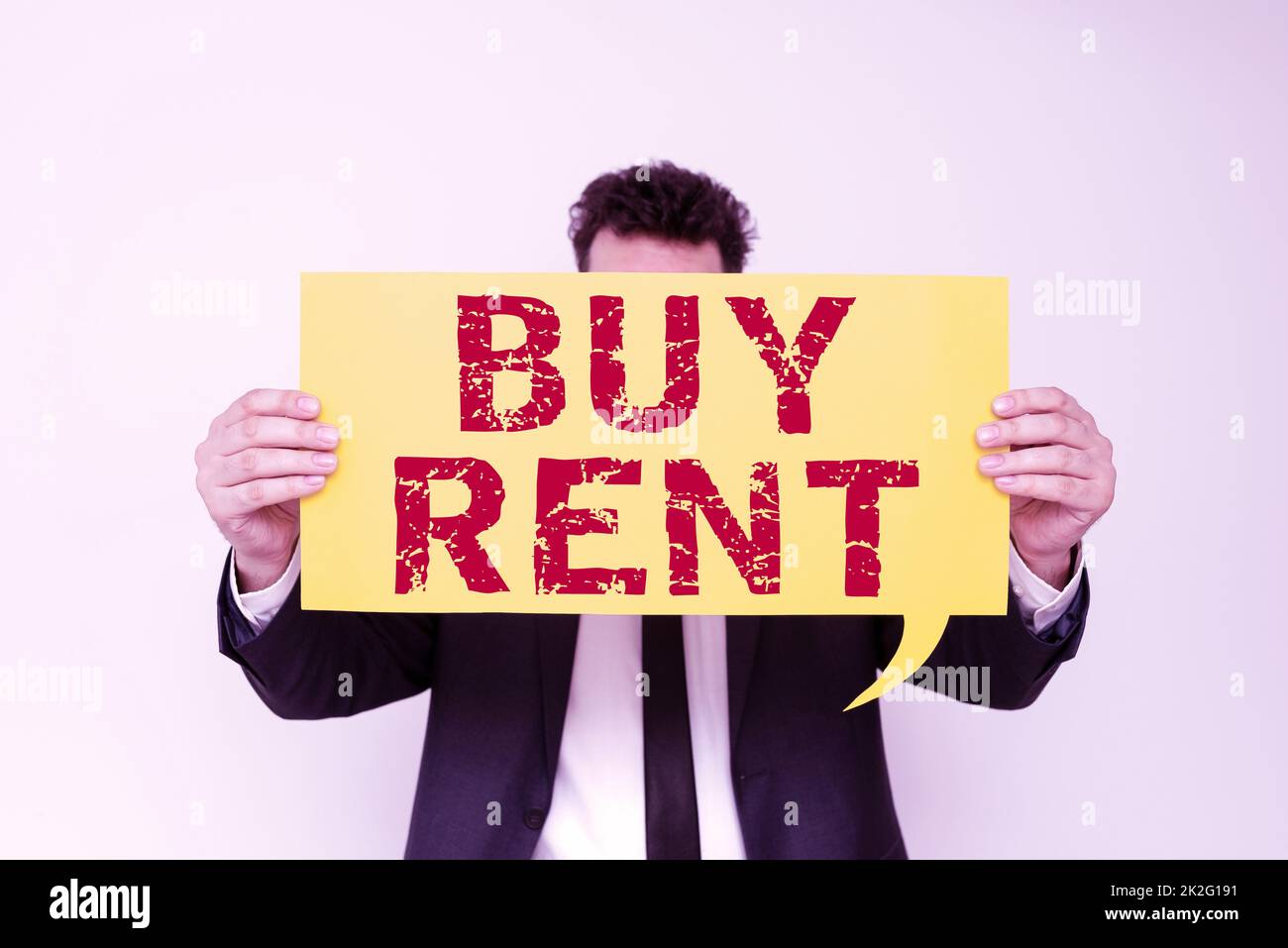 Text caption presenting Buy Rent. Business idea choosing between ...