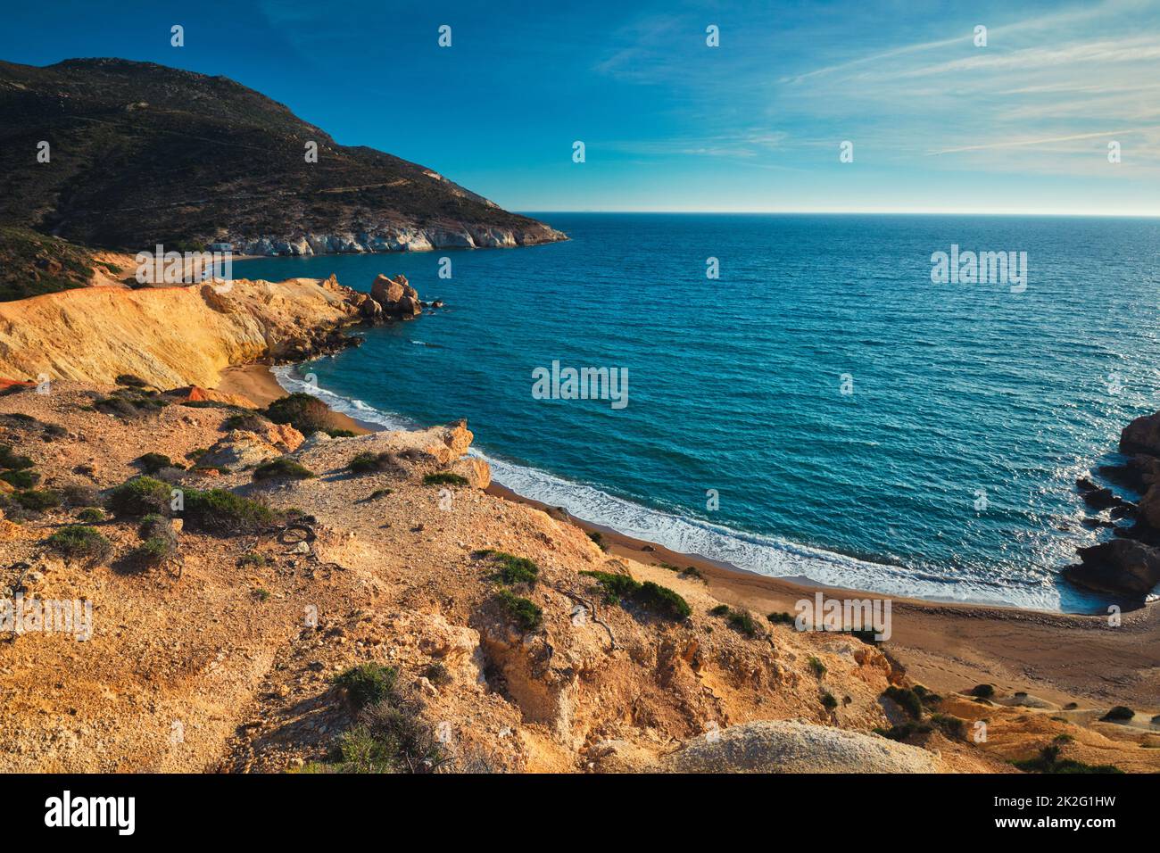 Agios Ioannis beach on sunset. Milos island, Greece Stock Photo - Alamy