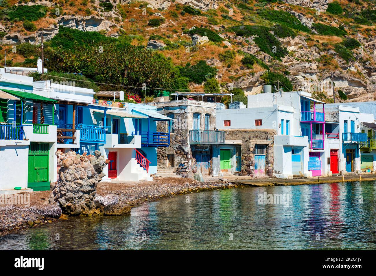 Greek fishing village Klima on Milos island in Greece Stock Photo - Alamy
